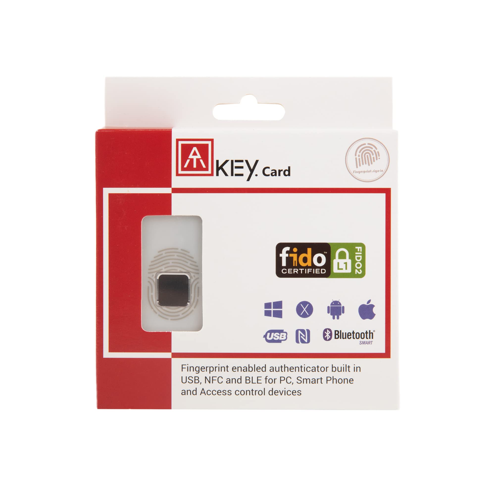 AUTHENTREND ATKey Card - FIDO2 certified Fingerprint Card type Security Key, USB-A port, NFC & Bluetooth to protect online accounts : Azure, Microsoft 365, Google, Salesforce, Facebook, Twitter, Apple
