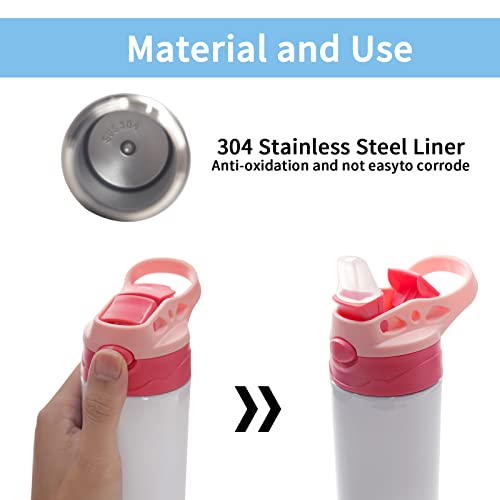 4pcs 12oz Sublimation Blanks Sippy Cup,Sublimation tumblers for Kids,Stainless Steel Insulated Toddler Water Bottle with Leak-Proof Straw Lid and Handle(Four Colors)