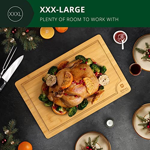 Bamboo Cutting Boards for Kitchen - Kitchen Chopping Board for Meat (Butcher Block) Cheese and Vegetables | Wooden Cutting Board Heavy Duty Serving Tray with Handles (XXXL, 24" x 18")