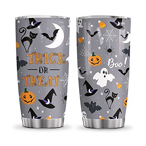 64HYDRO 20oz Halloween Decorations Indoor, Outdoor, Home Decor, Kitchen Decor, Trick Or Treat Witch Boo Ghost Pumpkin Halloween Tumbler Cup with Lid, Double Wall Vacuum Insulated Travel Coffee Mug