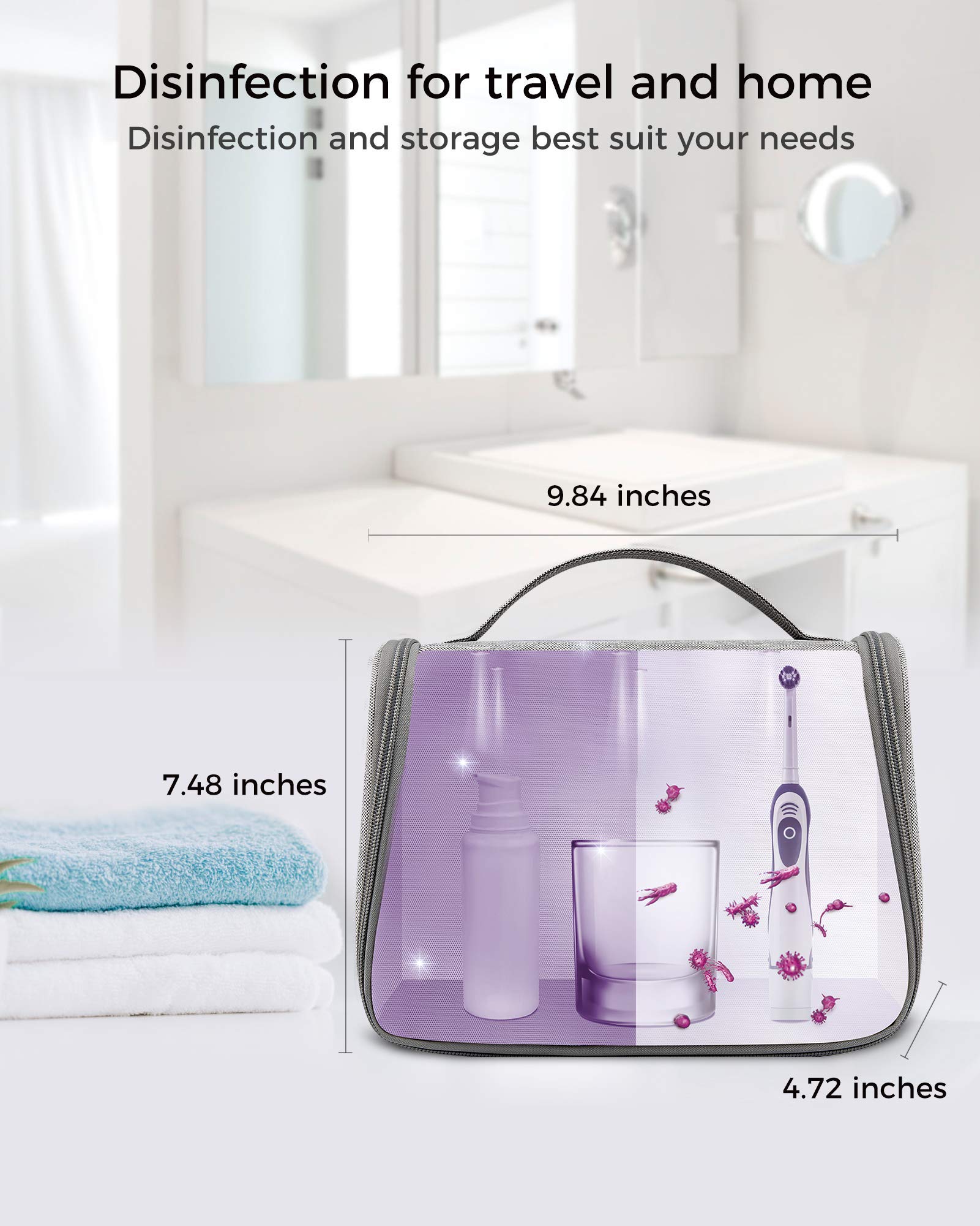 LED Disinfection Bag with 9 Light Bulbs, Large Size Capacity Storage Bag, Easy Operation Cleaner Tool for Cell Phone, Jewelry, Watches, Glasses