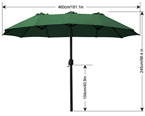 ABCCANOPY 15FT Double-Sided Aluminum Table Patio Umbrella Garden Large Umbrella,Swimming Pool 12+Colors,Green