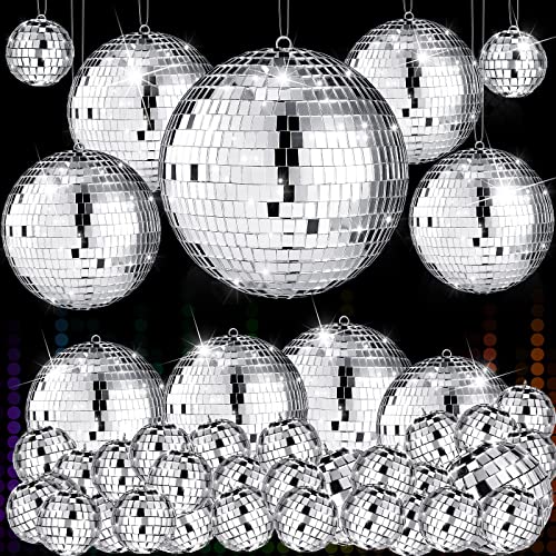 65 Pcs Mirror Disco Balls Ornaments Different Sizes Bulk Reflective Hanging Disco Ball Decorations 70s Disco Themed Party Decor for Christmas Wedding Party(3.2/2.4/2 / 1.2 in)