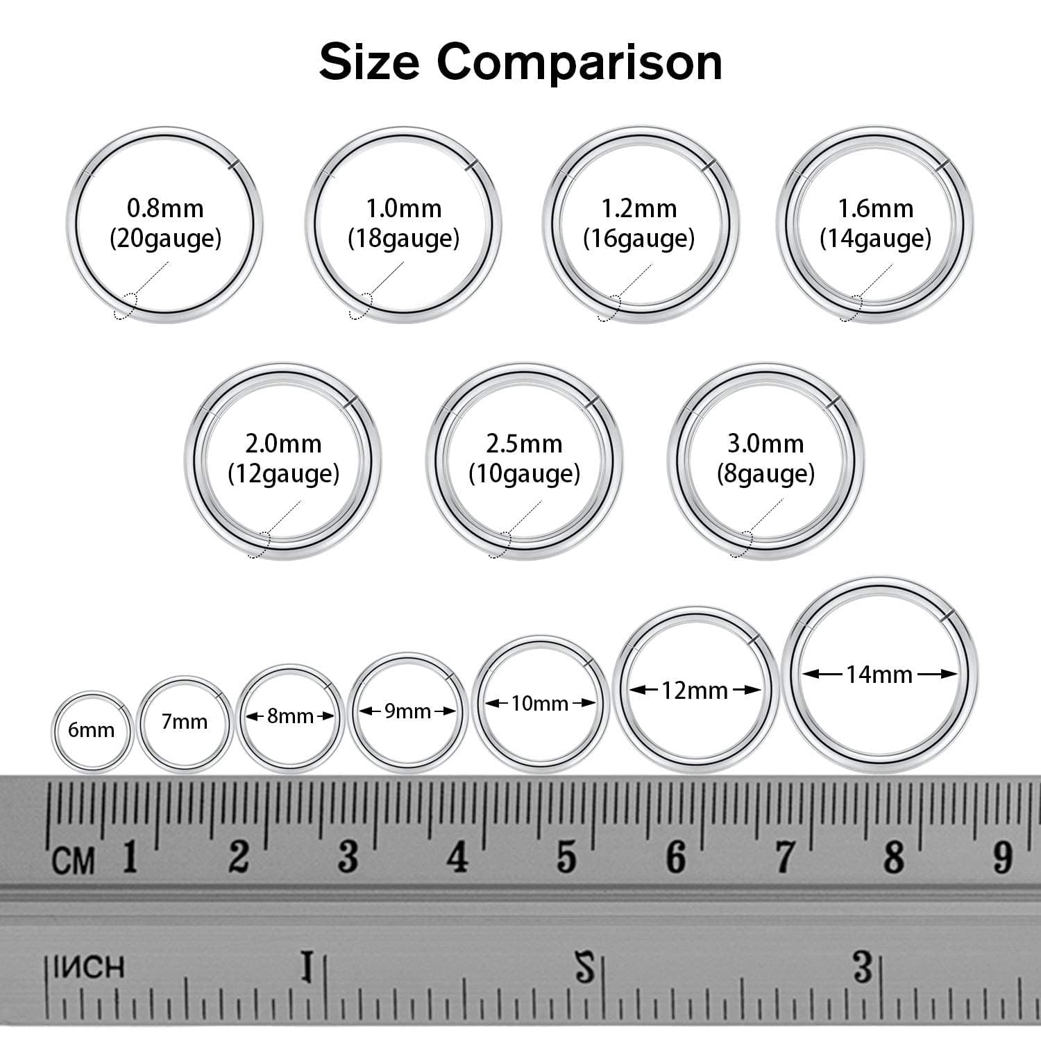 20 Gauge Surgical Steel Segment Ring with Hinge Clicker Nose Lip Round Hoop Septum Jewelry Ring Piercing Earrings 3/8 Inch