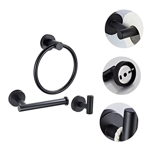 Angoily 6 Pcs Towel Ring Set Steel Towel Rod Wall Mounted Hooks Paper Towel Wall Hange Bath Towel Set Black Toilet Paper Stand Black Towel Ring Wall-Mounted Towel Ring Paper Towel Holder