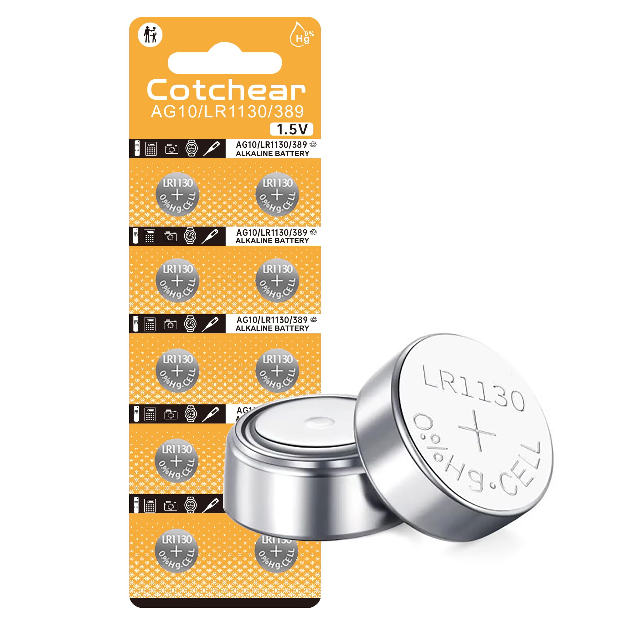 Cotchear 10pcs AG10 Button Cell Batteries LR1130 Button Cell Battery 389 SR54 189 SR1130 LR54 Batteries LR1130 Batteries for Watch Toys Remote