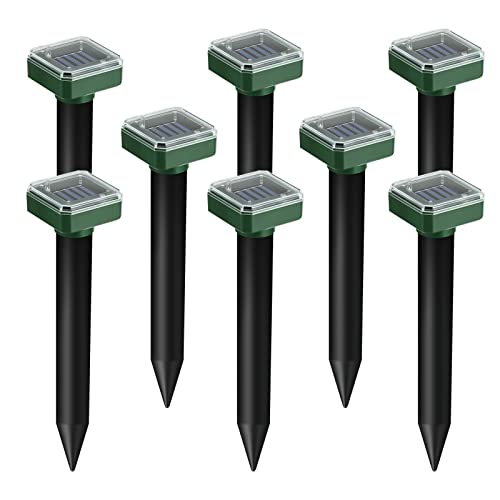 8 Pack Mole Repellent Solar Powered Solar Mole Repellent Ultrasonic Vole Groundhog Repellent Outdoor Waterproof Sonic Repellent Spikes Drive Away Burrowing Animals from Lawns and Yard