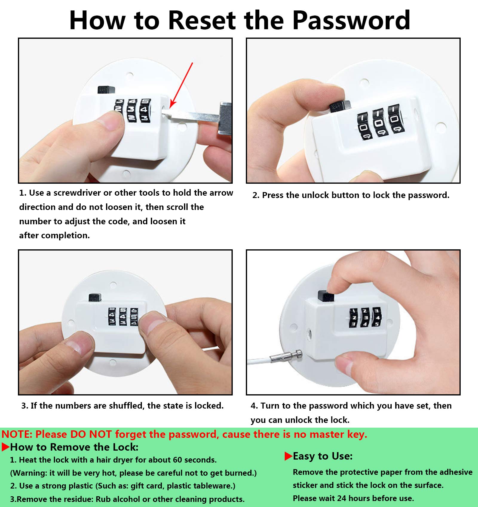 BokWin Refrigerator Combination Lock, Refrigerator Child Lock, Freezer Door Lock, Strong Adhesive Coded Lock Fridge Safety Lock Children File Drawer Cupboard Lock, No Keys Needed - Just Stick It