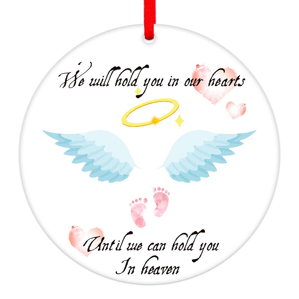 FaCraft Baby Christmas in Heaven Ornament - 3" Angel Memorial Christmas Ornaments - Footprint Hold You in Our Hearts Loss of Baby Sympathy & Memorial Gifts