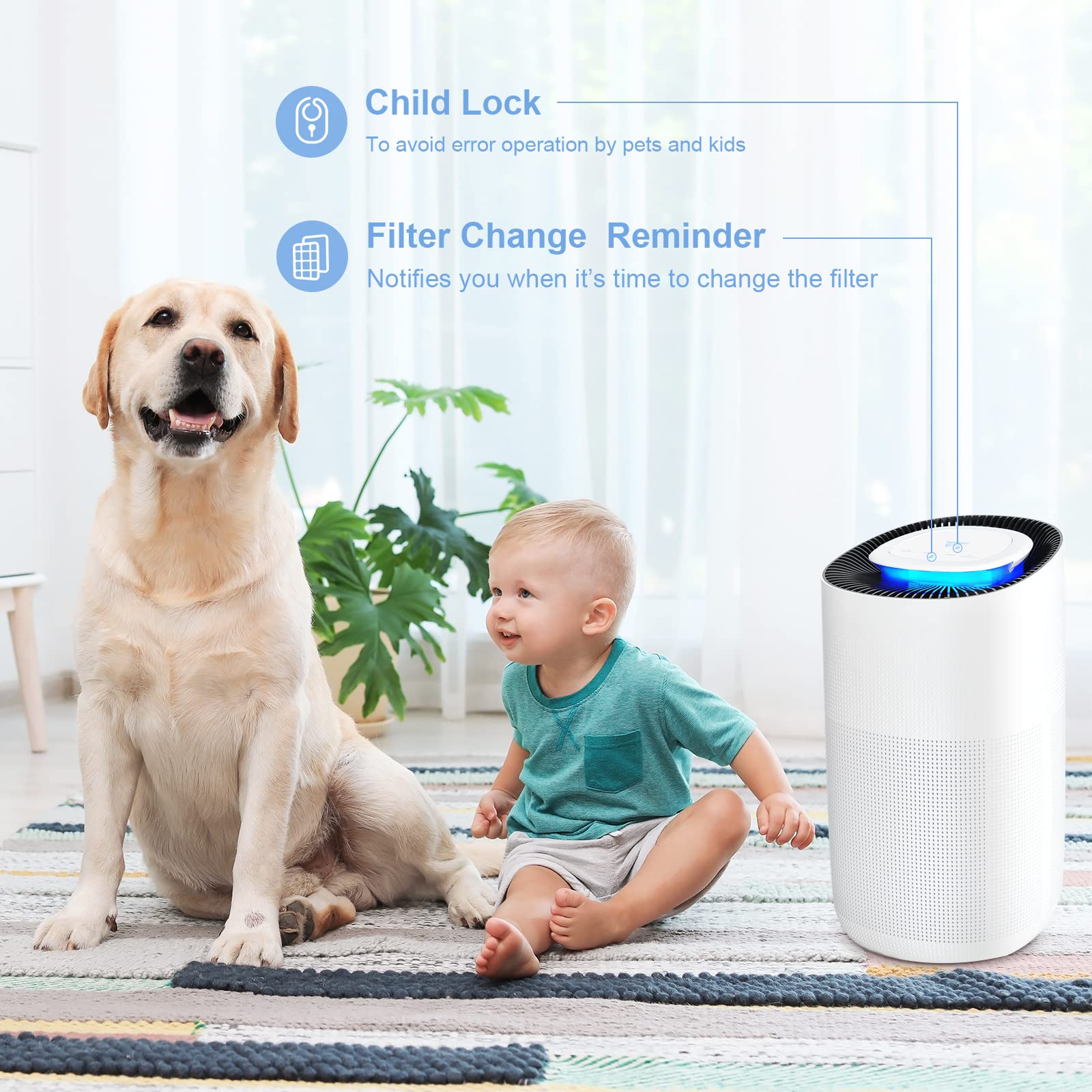 Air-Honati Air Purifiers, Air Purifier for Home Large Room, Smart Air Purifiers for Bedroom, HEPA Air Purifier for Pets, Remove 99.99% Odors Dust Pollen, Up to 2763 ft²，With Auto Mode H13 HEPA Filter