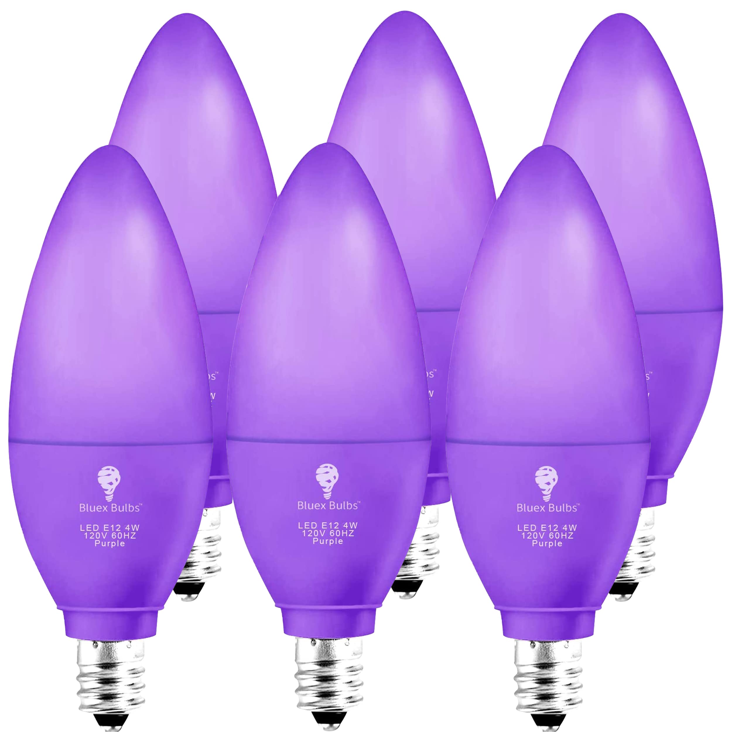 6 Pack BlueX LED Candle Purple Light Bulb - 4W (40Watt Equivalent) - E12 Base Purple LED Purple Bulb, Party Decoration, Porch, Home Lighting, Holiday Lighting, Chandelier Light Bulbs, Candelabra Bulbs