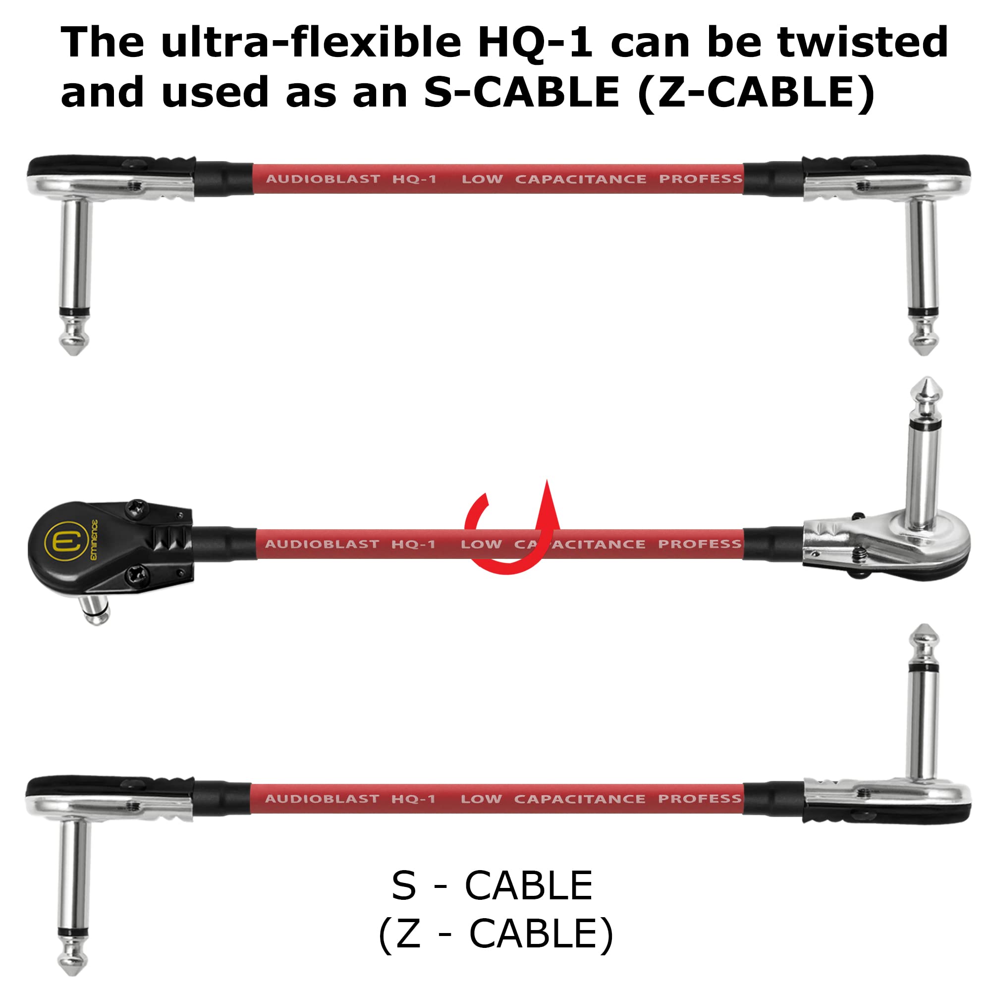 Audioblast - 6 Units - 6 Inch - HQ-1 (Red) - Ultra Flexible - Dual Shielded (100%) - Instrument Effects Pedal Patch Cable w/ ¼ inch (6.35mm) Low-Profile, R/A Pancake TS Plugs & Dual Staggered Boots