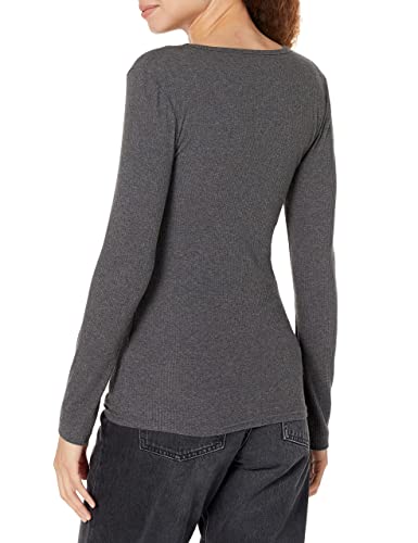 Amazon Essentials Women's Slim-Fit Layering Long Sleeve Knit Rib Crew Neck (Available in Plus Size), Pack of 2, Black/Charcoal Heather, Large