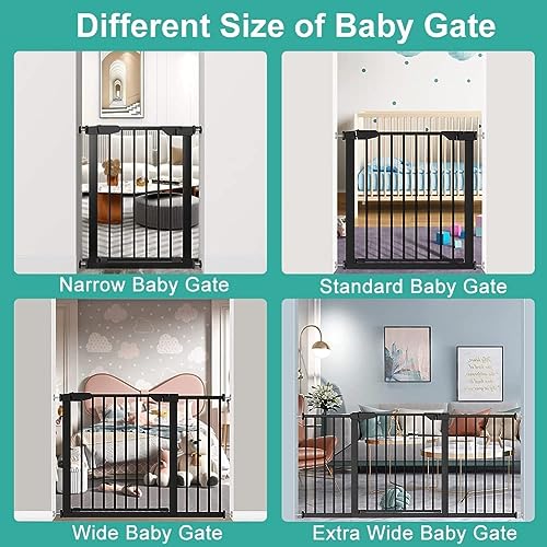 Fairy Baby Narrow Baby Gate for Doorway Stair 22.8"-25.5" Wide Pressure Mounted Pet Gate Walk Thru Child Safety Gate Black