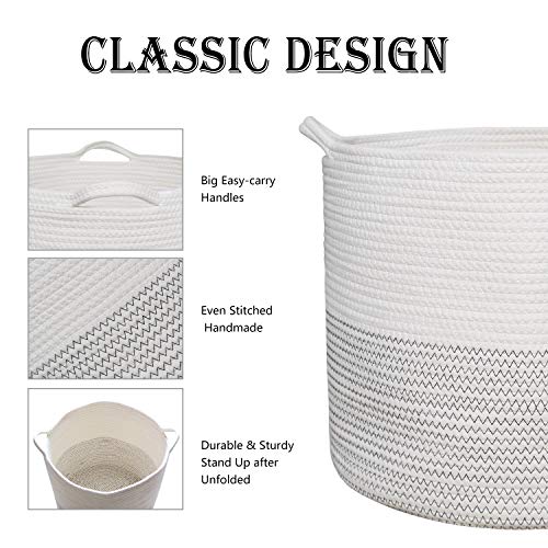 Cotton Rope Basket, 15.7 x 13.8inch Laundry Blanket Storage Basket with Easy-Carry Handles, Baby Nursery Bin for Home Décor and Organizing