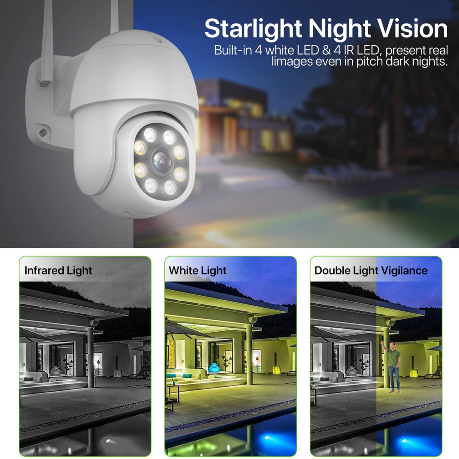 2K 3MP PTZ Outdoor Security Camera Wireless 2.4G WiFi Pan Tilt Dome Surveillance CCTV IP Camera for Home Baby Dog Pet, Human Detection, Auto Tracking, Color Night Vision, Two Way Talk, IP66 Waterproof