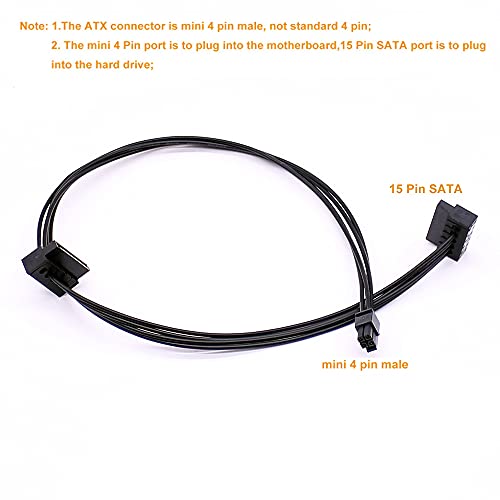 SZVIVID 18AWG Motherboard ATX Mini 4 Pin to 2X Right-Angle 15 Pin SATA Hard Drive HDD Power Supply Adapter Cable for Lenovo 18-inch (45cm) (4 Piece)