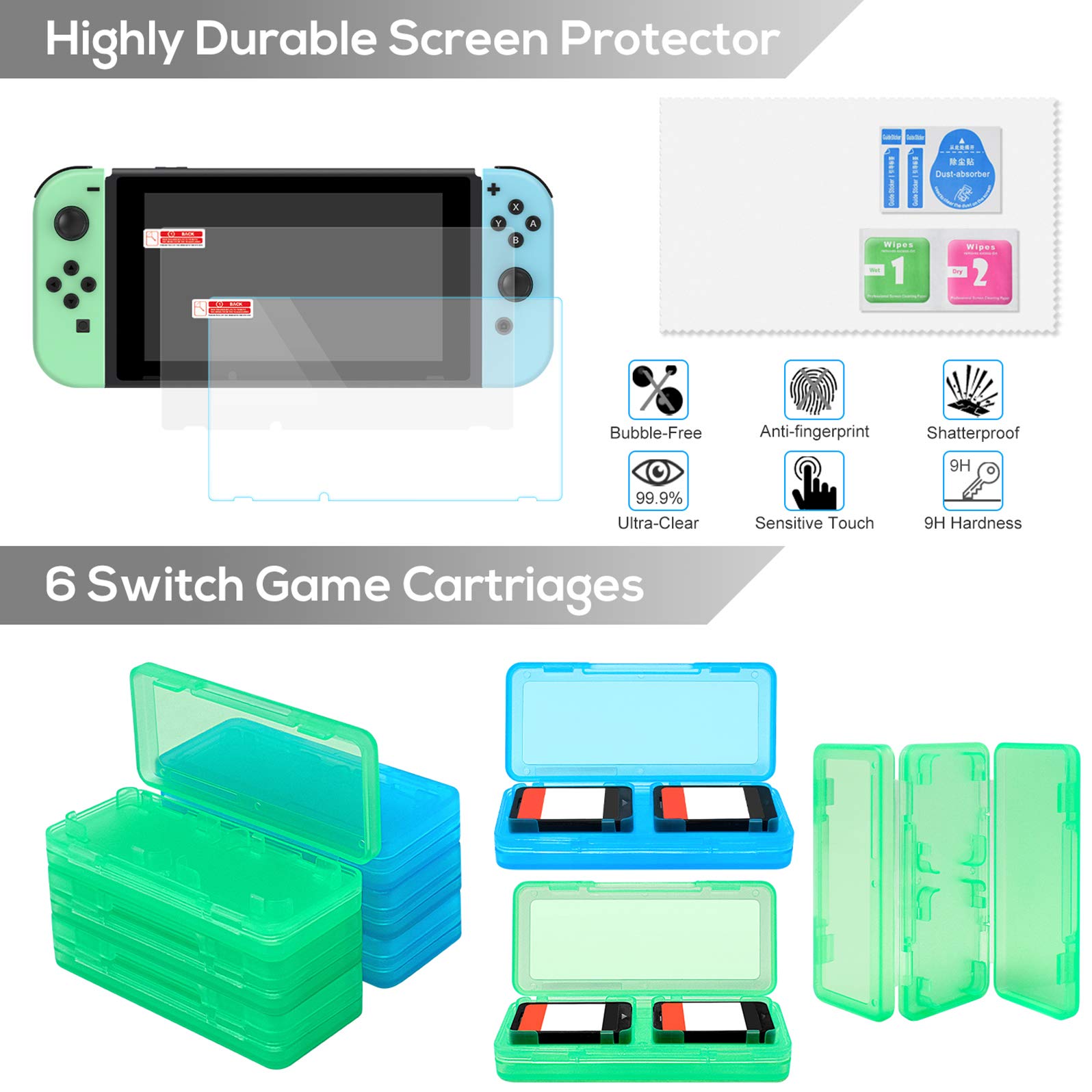 Accessories Bundle Compatible with Nintendo Switch for Animal Crossing,26 in 1 Accessories kit Carrying Case,Screen Protector,Handle Grips,Steering Wheels,Silicone Case,Thumb Caps for Joy Con