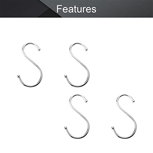 MroMax Stainless Steel S Hooks,80mm/3.15" Silver S Shaped Hook Hangers for Kitchen Bathroom Bedroom Storage Room Office Outdoor Multiple Uses, 4Pcs