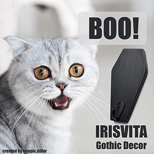 IRISVITA Coffin Key Holder (Set of 2) - Spooky Gothic Decor for Wall, Rustic Black Hanging Wooden Hooks for Keys, Mugs - 5.5 Inches Tall by 2.75 Inches Wide (Small)