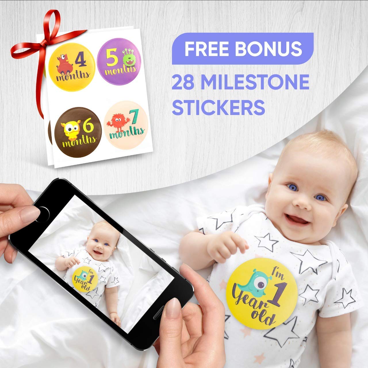 Baby Memory Book + Clean-Touch Ink Pad + 28 Monthly & Milestone Stickers. The Perfect Newborn Bundle for A New Mom by Tiny Gifts