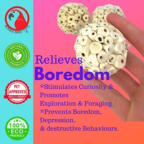 Bonka Bird Toys 1214 pk3 Sola Atta Balls Foot Beak Chew Forage Natural Organic Small Pet Ball