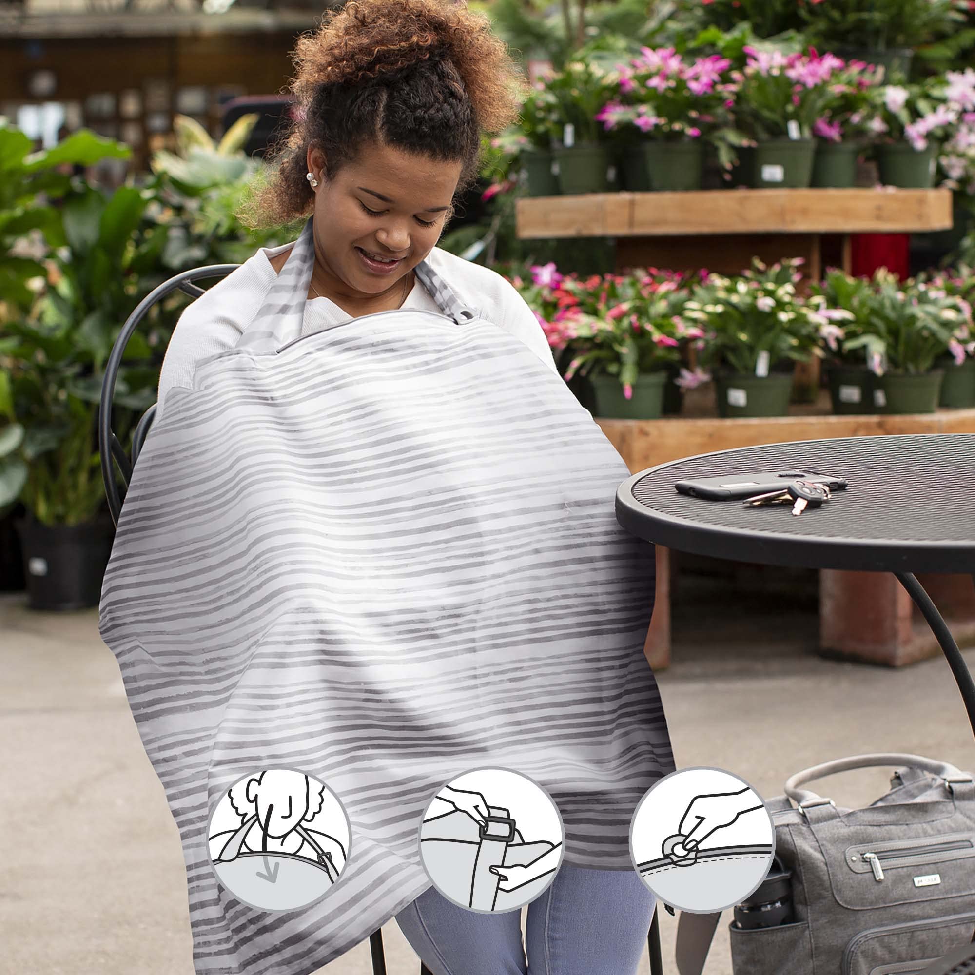 Boppy Nursing Cover for Breastfeeding, Gray Watercolor Stripes, Apron Style with Storage Pocket, Rigid Neckline to See Baby While Feeding, and Breastfeeding or Pumping