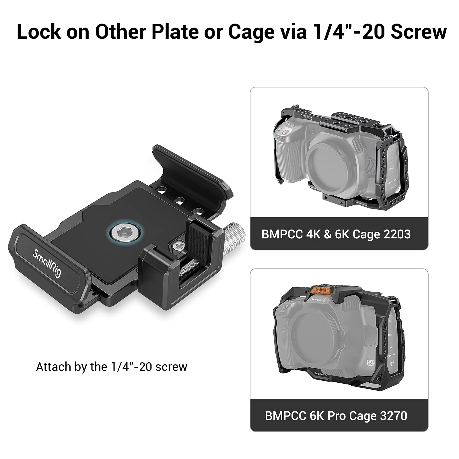 SMALLRIG SSD Mount Bracket SSD Holder for Samsung T5/T7 SSD, SanDisk SSD, SanDisk SSD T5/T7, Compatible Cage for BMPCC 6K Pro - 3272