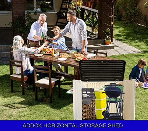 ADDOK Horizontal Storage Shed Weather Resistance, Large Outdoor Storage Cabinet Lockable, Thick HDEP Plastic Storage Unit for Backyards, Patio, Garden（27 Cu. ft/Ivory White