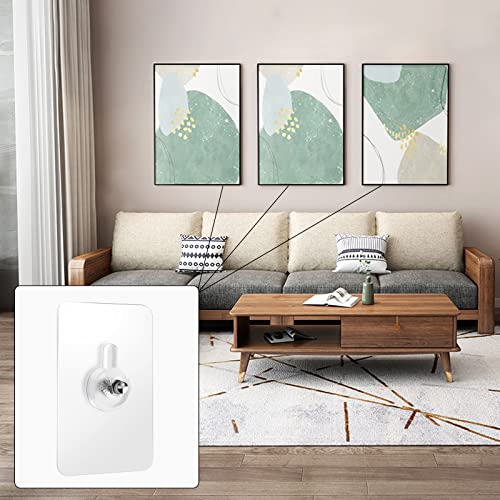 Abeillo 10 Pcs Adhesive Wall Hooks, No Nail Wall Mount Screw Hangers Hooks Screw Free Sticker for Hanging Paintings, Reusable Sticky Hooks for Kitchen, Bathroom, Home, Office (13LB)