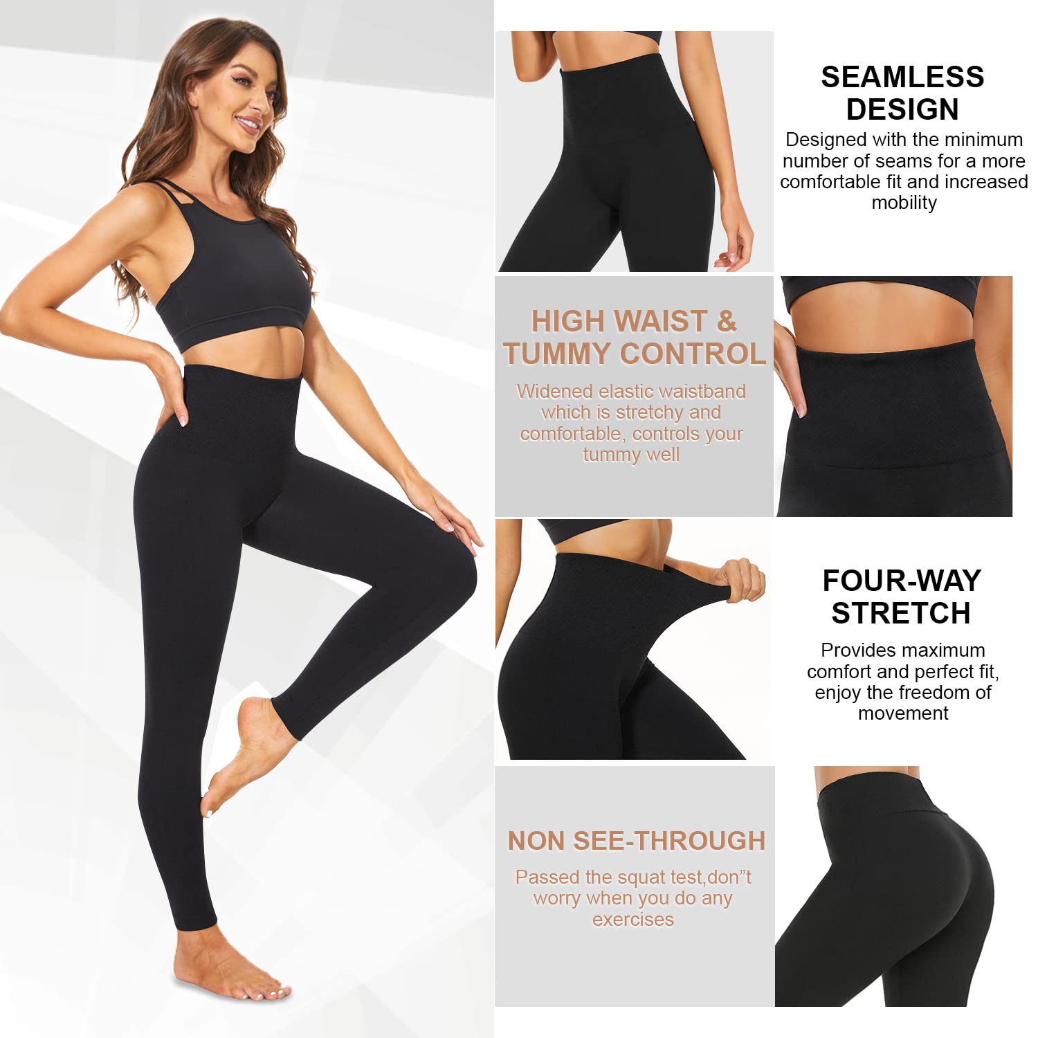 2 Pack Fleece Lined Leggings Women-High Waisted Winter Tummy Control Thermal Warm Yoga Pants for Hiking Workout