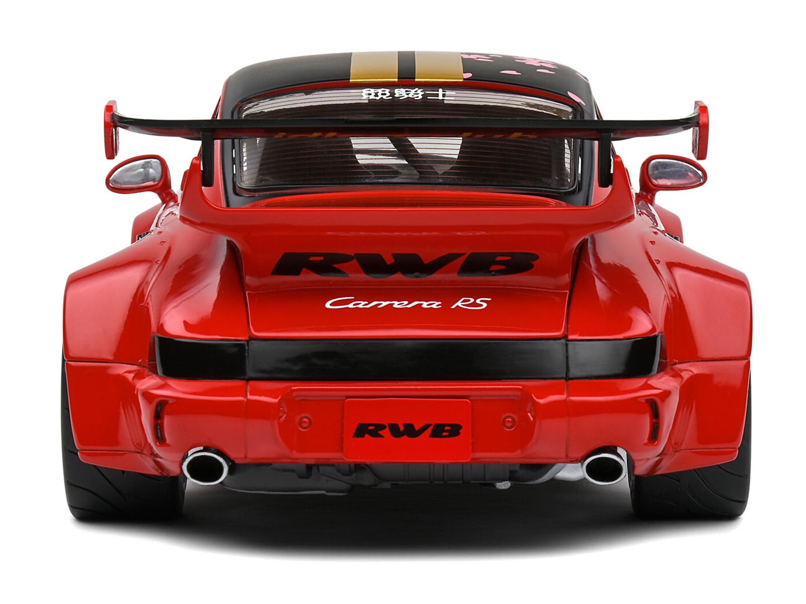 2021 RWB Bodykit #40 Red with Gold Stripes, Black Top and Cherry Blossom Graphics Red Sakura 1/18 Diecast Model Car by Solido S1807506