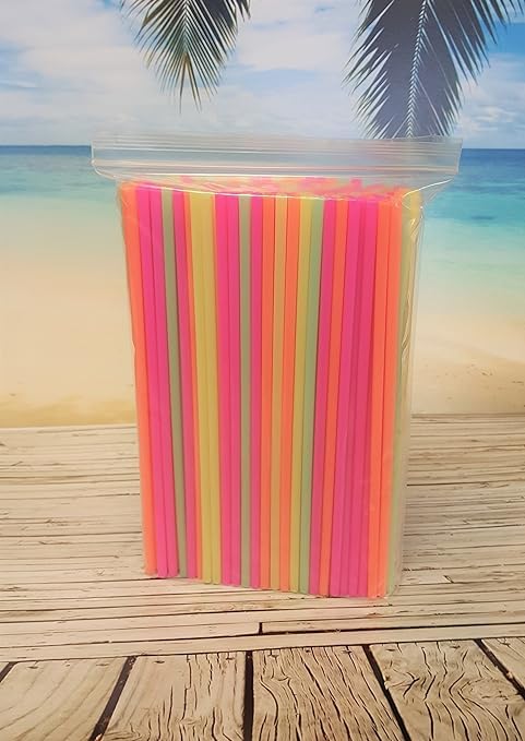 200 count 12" Disposable Drinking Neon Wide Mouth Drinking Straw for Smoothies