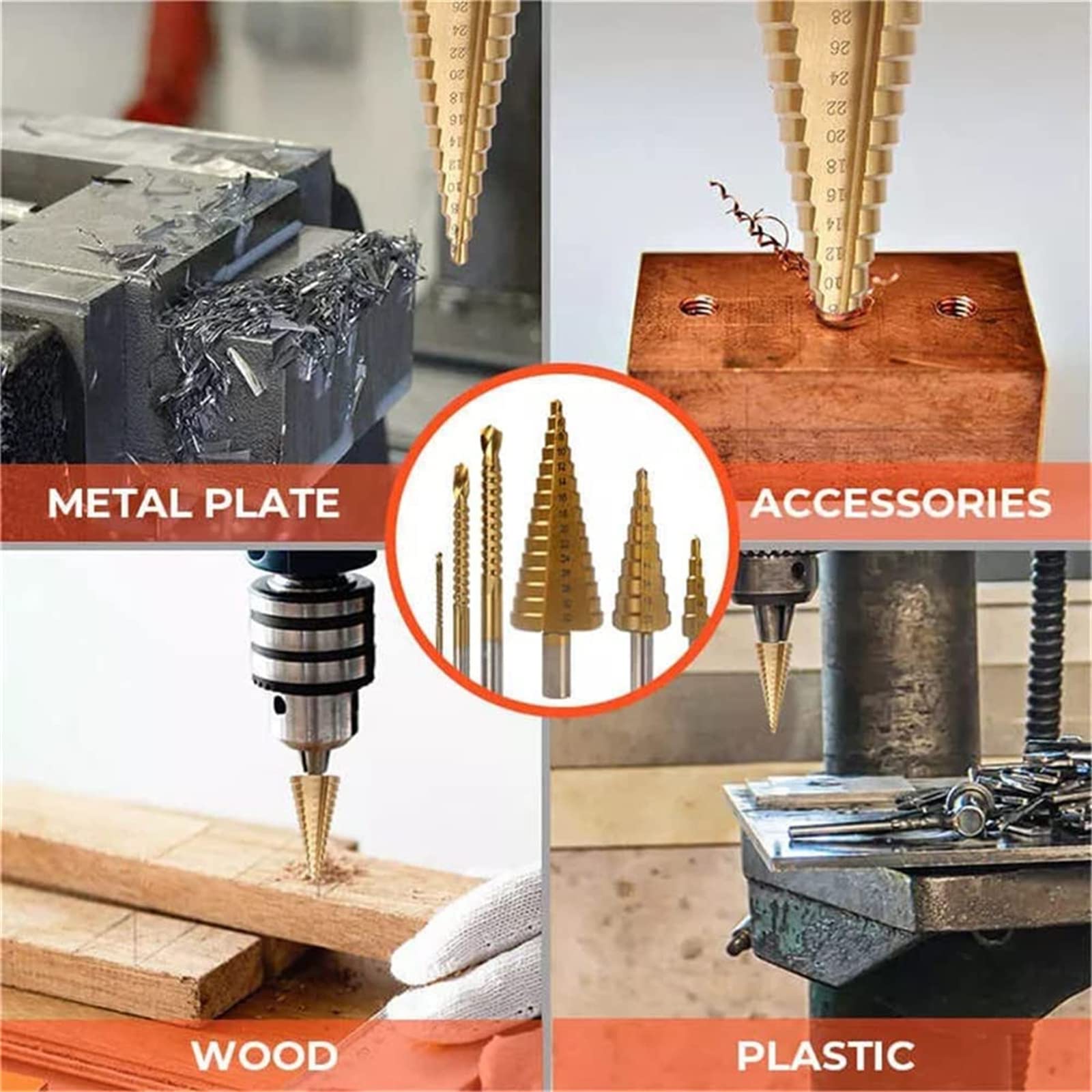 6PCS High-Speed Reaming Pagoda Sawtooth Set,Step Drill Bit Set Cobalt,Multiple Hole Stepped Up Bits for DIY Lover Plastic, Wood, Sheet Metal, Aluminum Hole Drilling