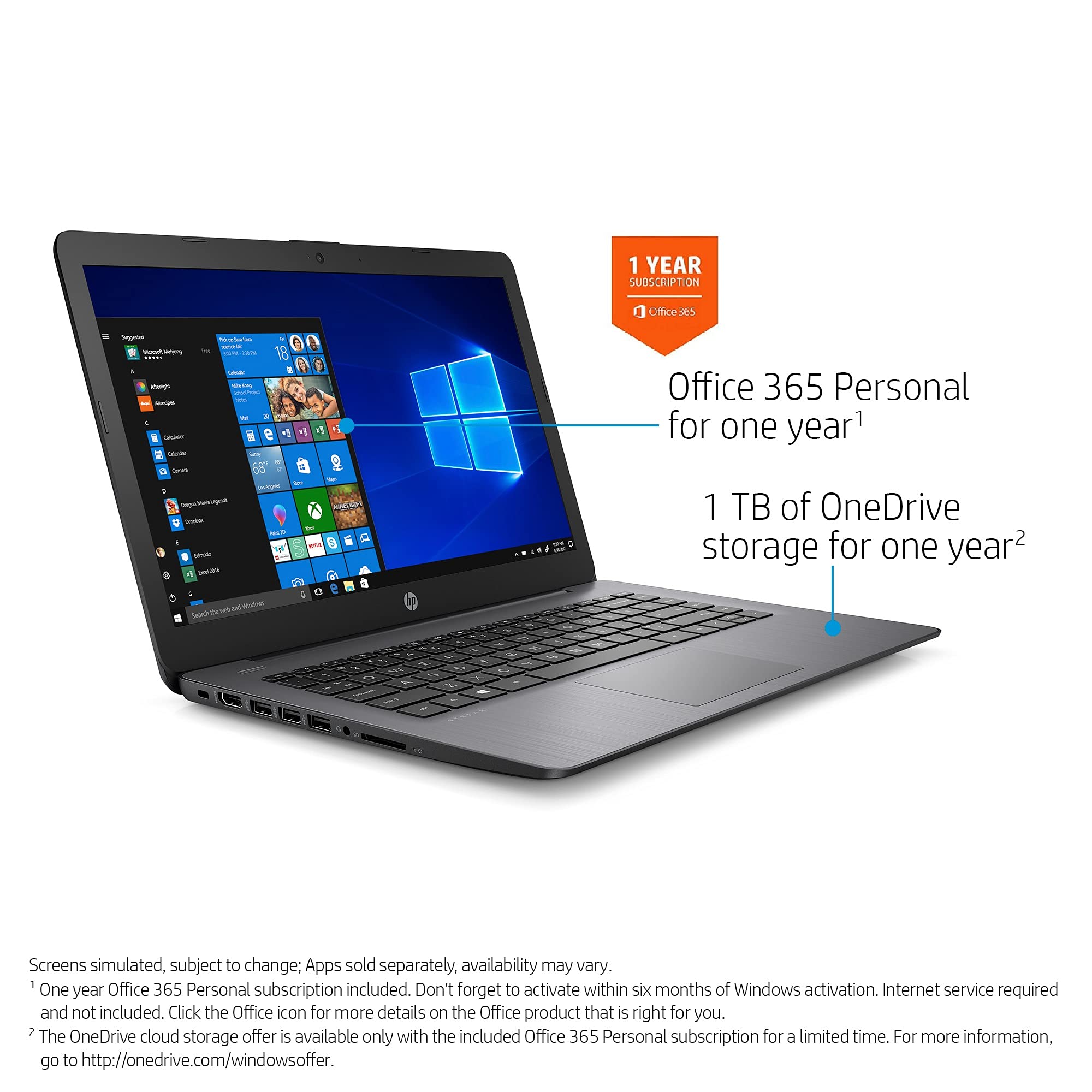 2021 HP Stream 14 inch Laptop, Intel Celeron N4020 Processor, 4GB RAM, 64GB eMMC, WiFi, Bluetooth, Webcam, HDMI, Windows 10 S with Office 365 for 1 Year + Fairywren Card (Black)
