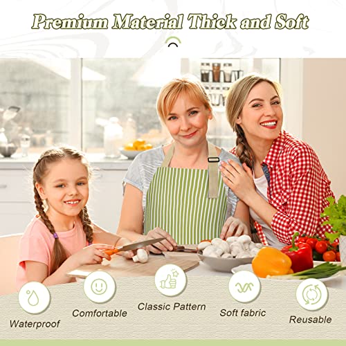 ATROPOS 2 Pack Aprons for Women with Pockets,Waterproof Cooking Aprons for Women,Adjustable Bib Apron Chef Aprons Painting Apron for Kitchen,Cooking,Baking,BBQ,Cleaning,Painting（Green/Blue Stripes）
