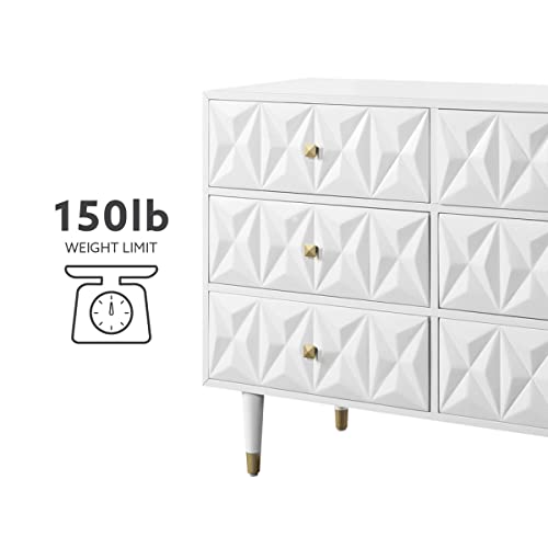 Linon Home Décor Sheerah Six Drawer Geo Texture White Dresser, Gold