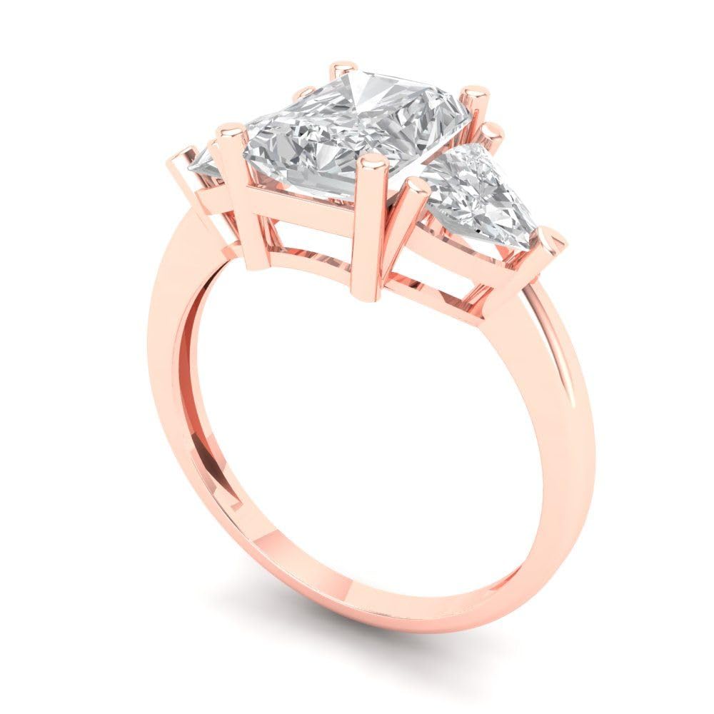2.94ct Emerald cut 3 stone Solitaire Stunning Moissanite Designer Wedding Bridal art deco Anniversary Ring 14k Rose Gold 7