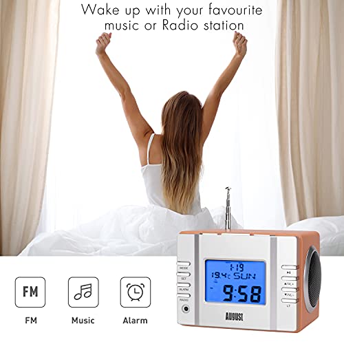 August MB300 Mini Wooden MP3 Stereo System and FM Clock Radio, with Card Reader, USB Port & AUX Jack (3.5mm Audio In), 2 x 3W Powerful Hi-Fi Speakers and Built-in Rechargeable Battery