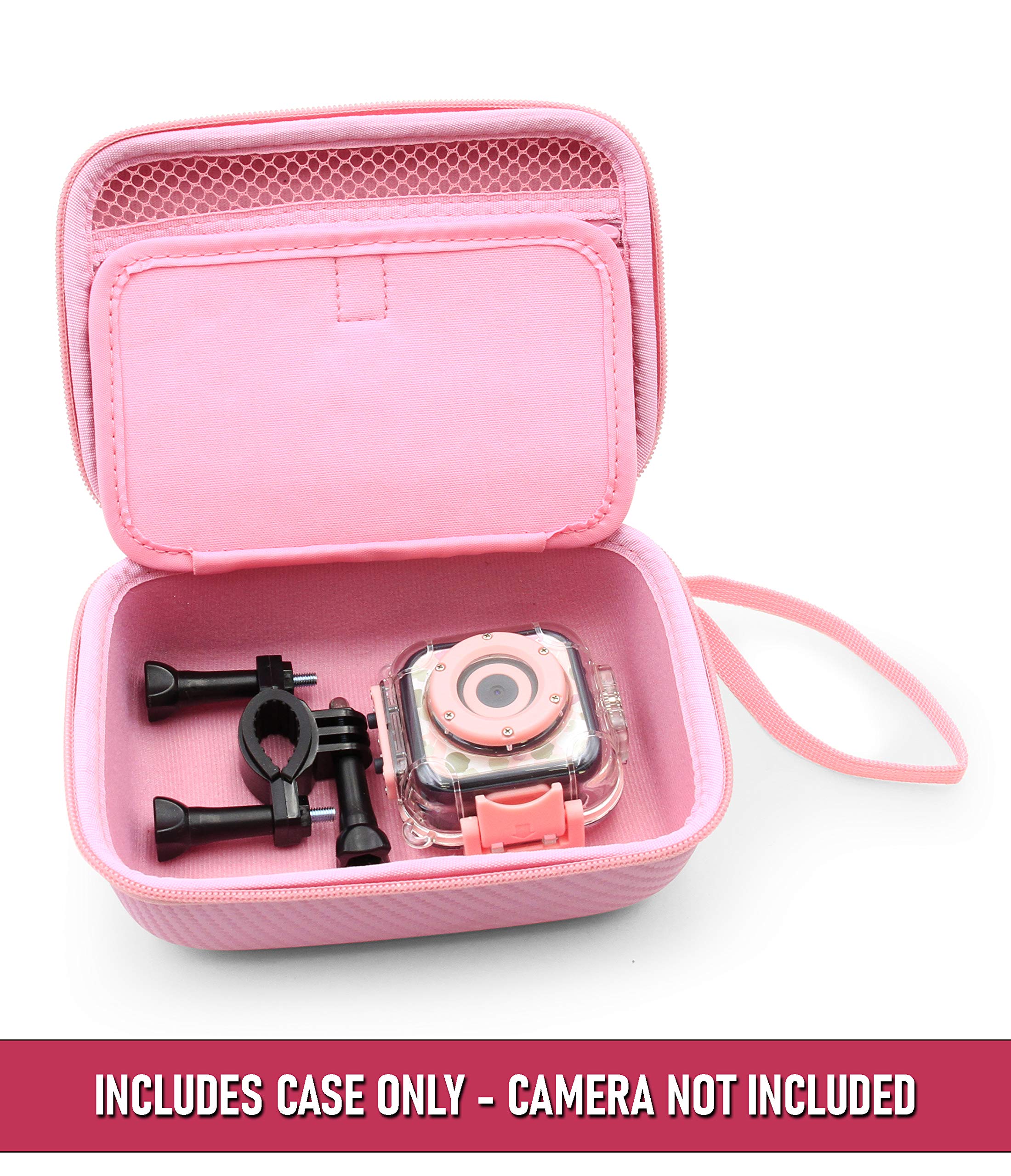 CASEMATIX Camera Travel Case Compatible with PROGRACE, Ourlife, Dragon Touch and More Waterproof Toy Camera Video Recorders - Pink Case for Toy Action Camera and Accessories