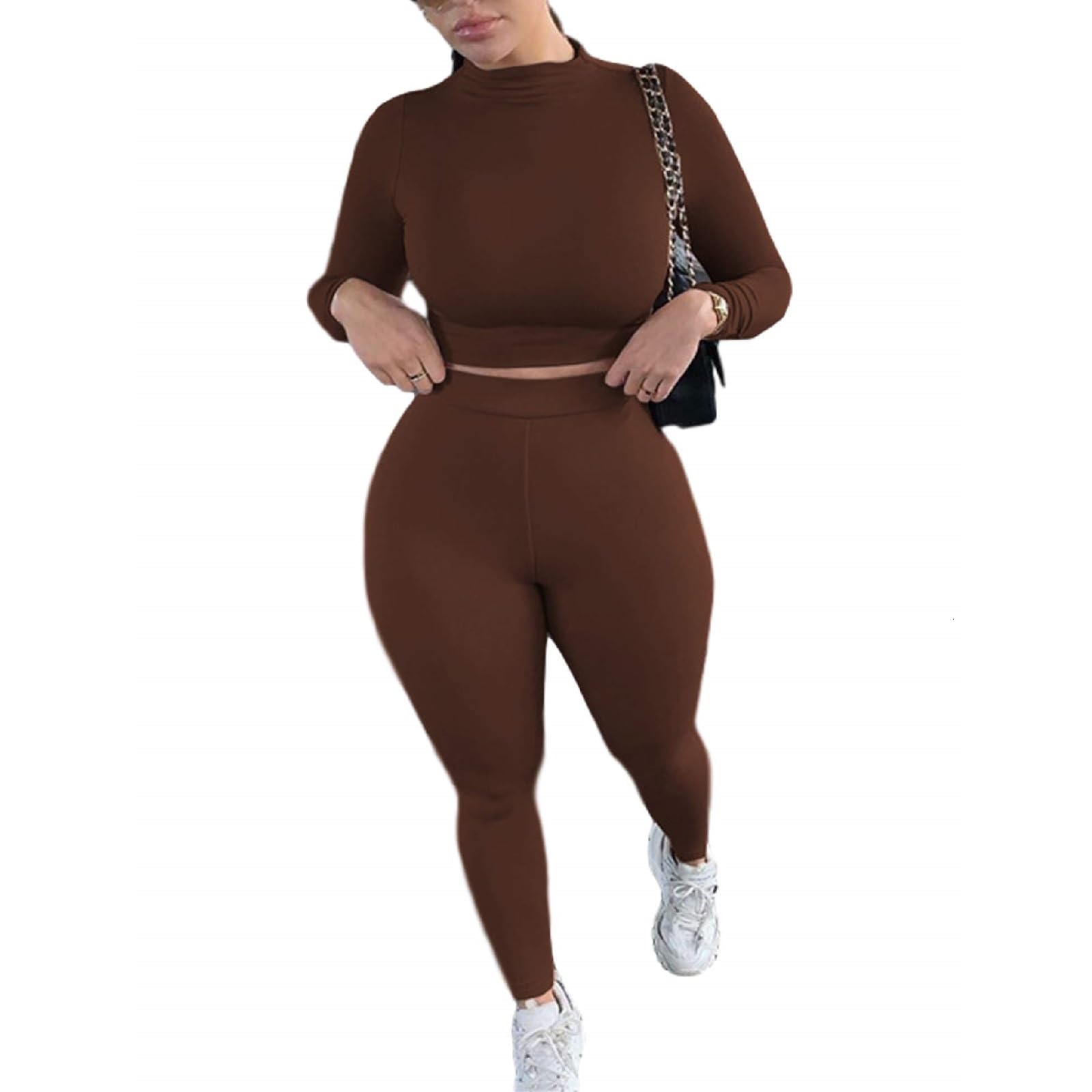 2 Piece Women Bodycon Tracksuit Outfits Set Long Sleeve Pullover Tops Legging Pants Ladies Solid Color Clothes