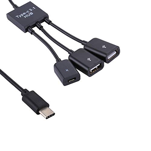 Leya-US Spare Part Portable USB-C/Type-C Male to Dual USB Ports Female + Micro USB Female Mini Cable Hub Splitter Adapter