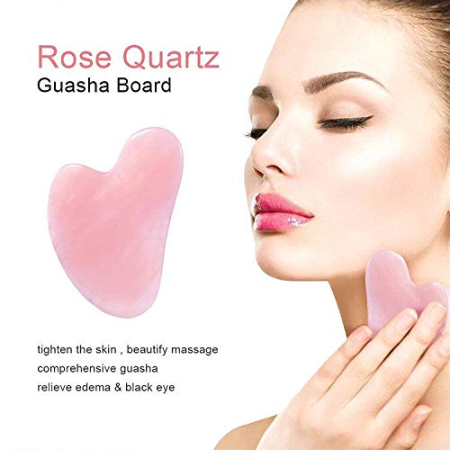 GuaSha Facial Tools for Women, Natural Jade Stone Guasha Scraping Massage Tool with Smooth Edge for Physical Therapy and SPA Acupuncture Therapy Used for Face, Eyes, Neck and Body (Pink)