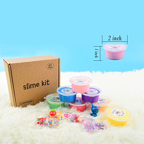 7 Pack Mini Butter Slime Kit for Girls 10-12, with Blue Slime, Lemon Watermelon and Peachybbies Slime Charm etc,DIY Scented Putty Slime for Kids,Soft and Non-Sticky,Cute Stuff Toys