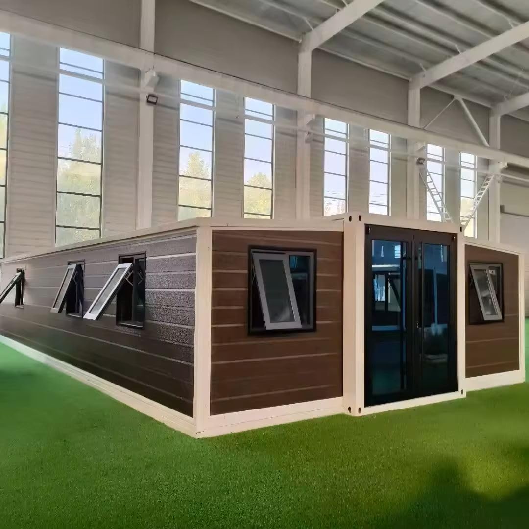 20FT Tiny House to Live in, Portable Prefab House with 2 Bedroom,1 Fully Equipped Bathroom and Kitchen, Prefabricated Container House for Adult Living, Foldable Mobile Home with Steel Frame