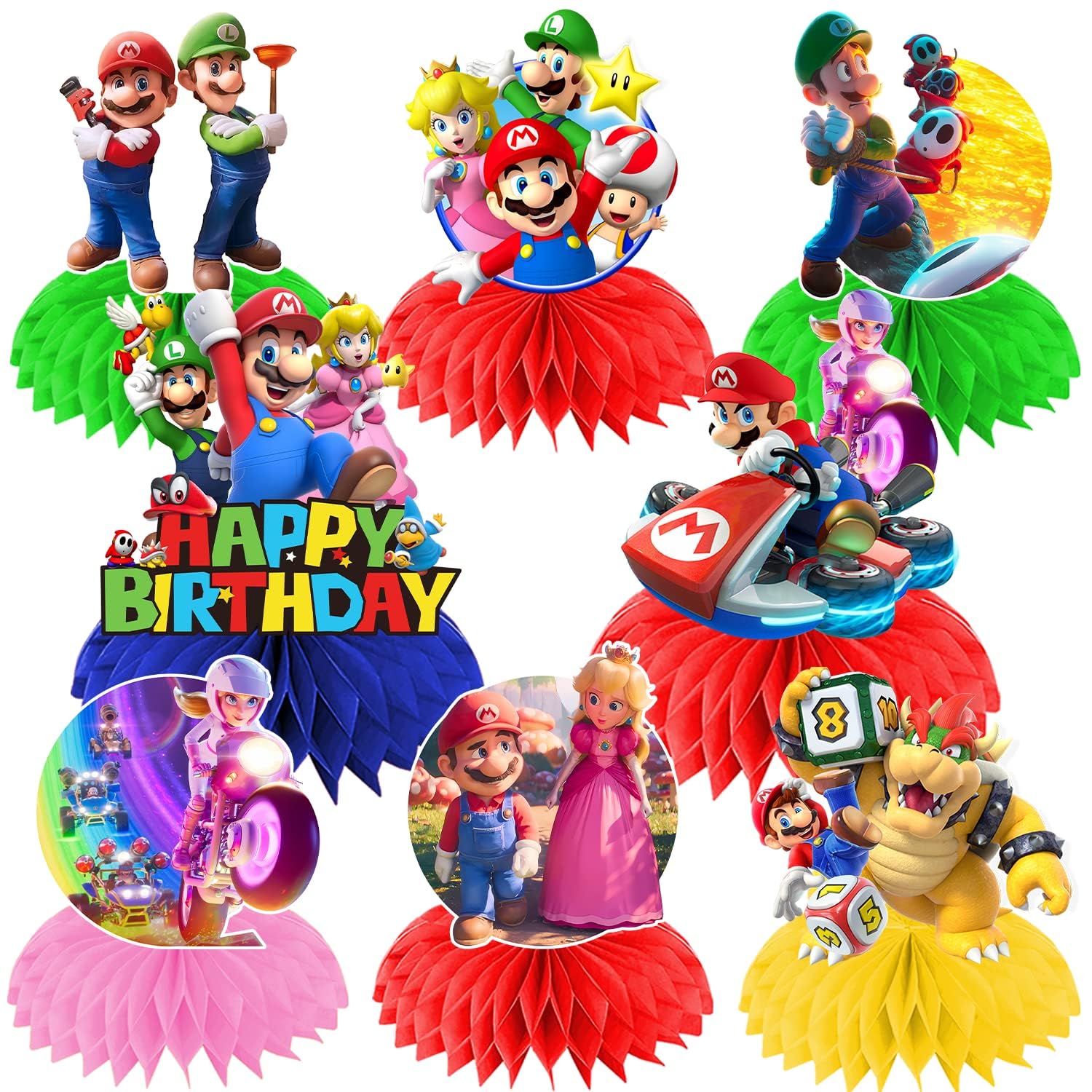 8 Pcs Super Brother Centerpieces for Birthday, Video Game Theme Centerpieces, Bros Decorations for Party, 3D Double Side Party Decorations, Party Supplies Table Decorations