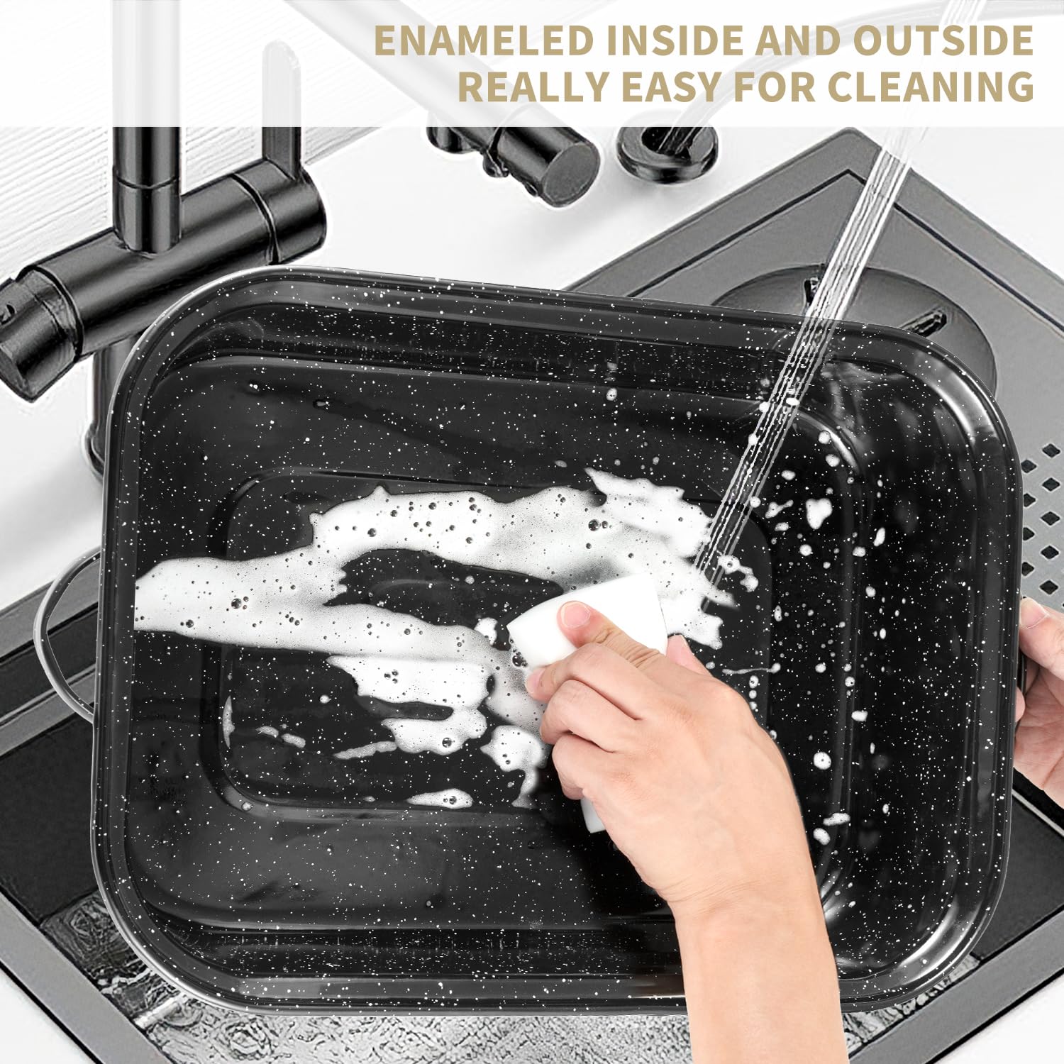 21Inch Roasting Pan, Extra Large Rectangle Roasting Pan With Rack, 25lb Capacity, Large Roaster pan for Baking Turkey, V-Rack and Versatile Lid Bone Turkey Baster by DIMESHY