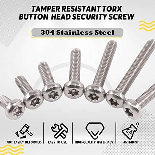 Hilitchi M6 Button Head Torx Security Screws Stainless Steel Tamper Proof Screws w T30 Bit (M6 Assortment Kit-70PCS)