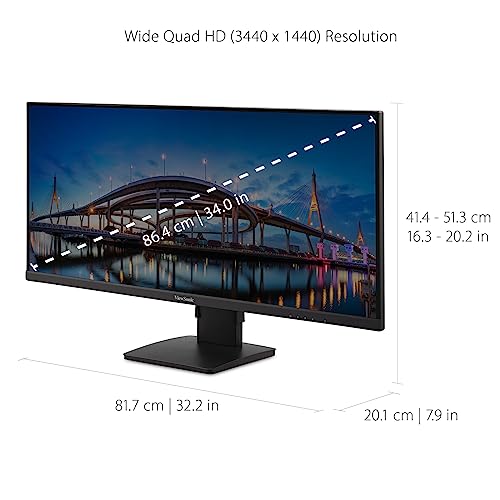 ViewSonic VA3456-MHDJ 34 Inch 21:9 Ultrawide WQHD 1440p IPS Monitor with FreeSync (Renewed)