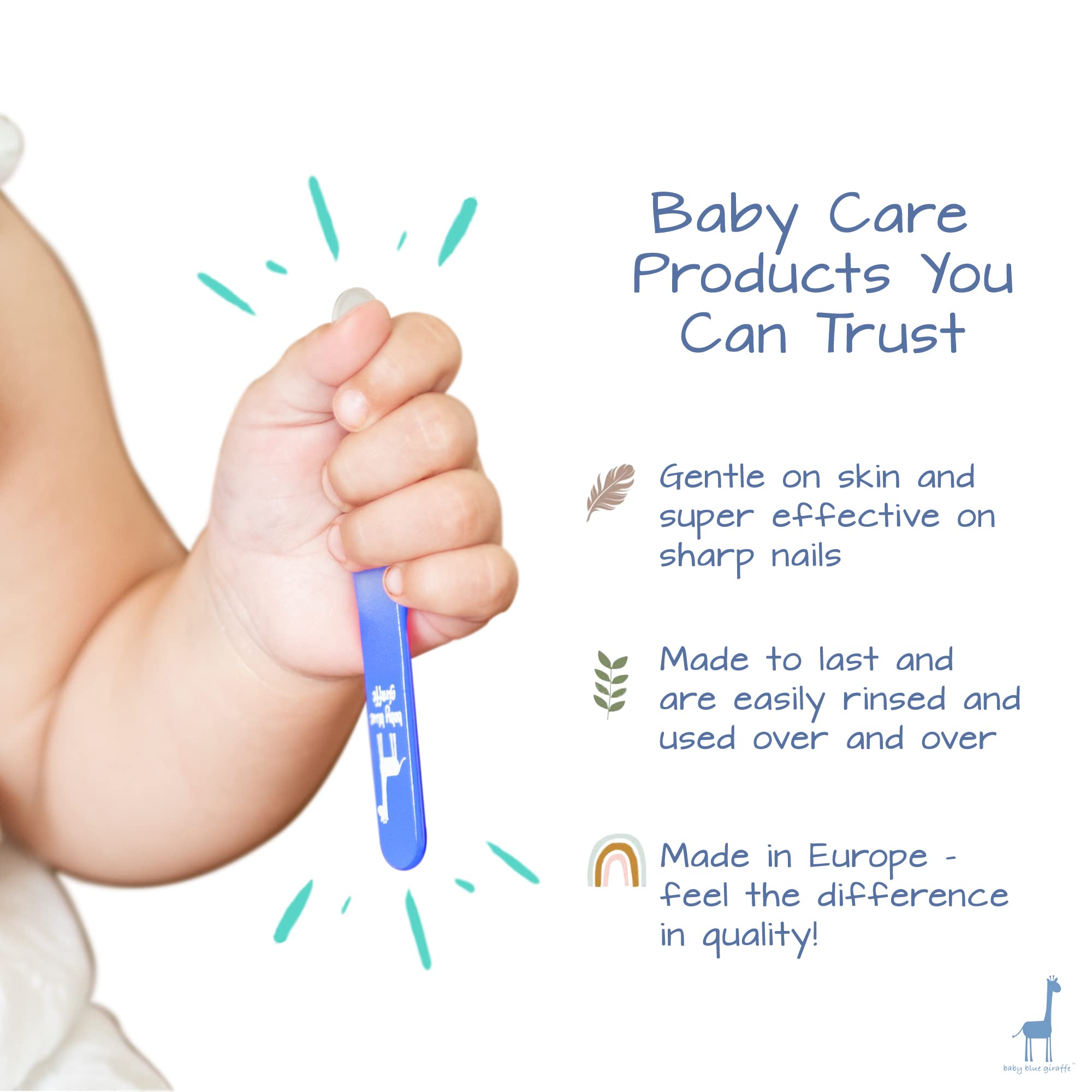 Baby Nail File, Safe Alternative for Nail Clippers, Must-Have Baby Essentials, Ideal Gift for Any Occasion Including Baby Shower, Blue - Baby Blue Giraffe
